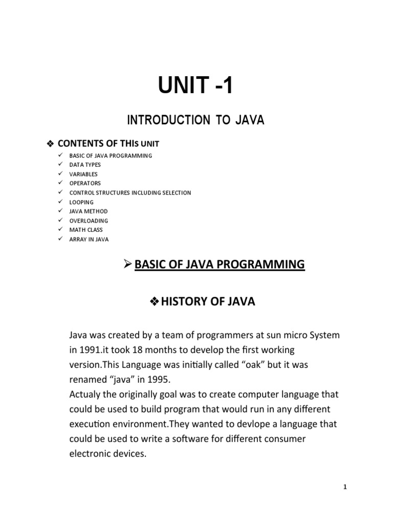 Unit 1 Notes | PDF | Java (Programming Language) | Control Flow Unit 1 Notes | PDF | Java (Programming Language) | Control Flow