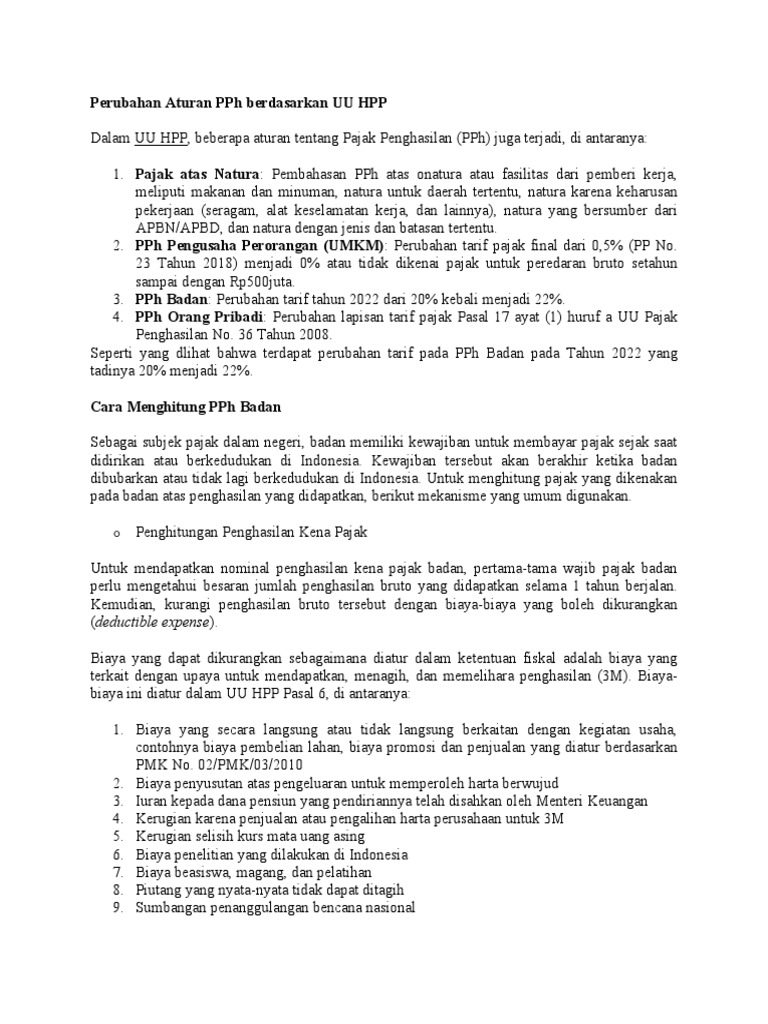 Perubahan PPh dalam UU HPP 2023 | PDF