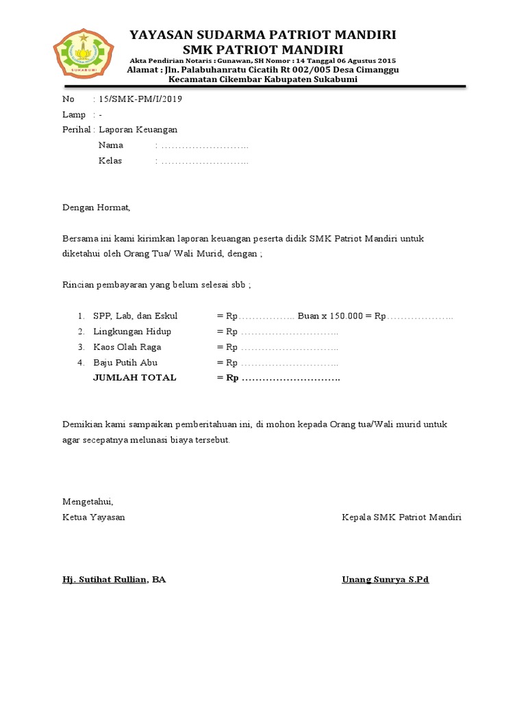 Surat Pemberitahuan PKL | PDF