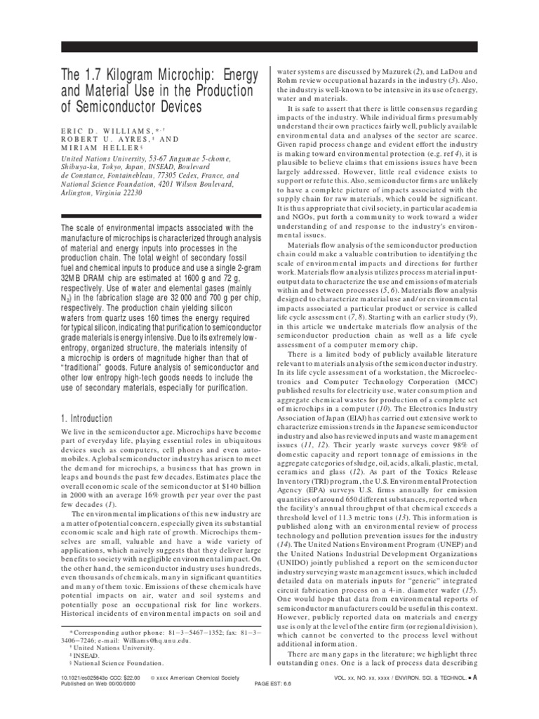 EnergyAndMaterialsUseInMicrochips EST | PDF | Semiconductor Device ...