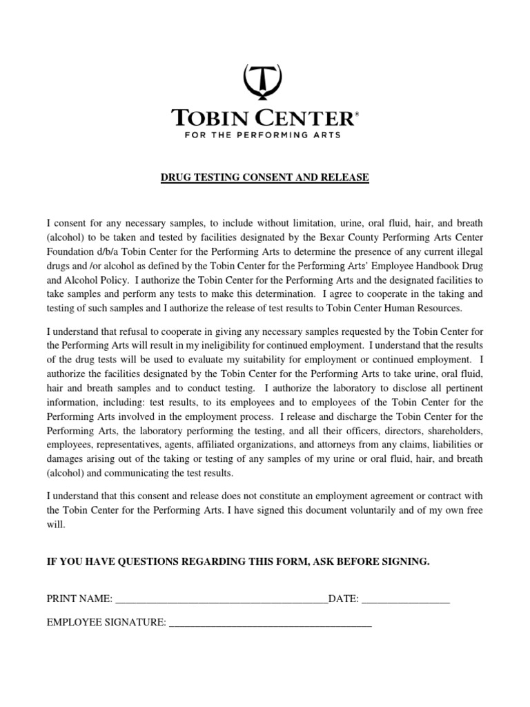 Drug Testing Consent and Release Form | PDF