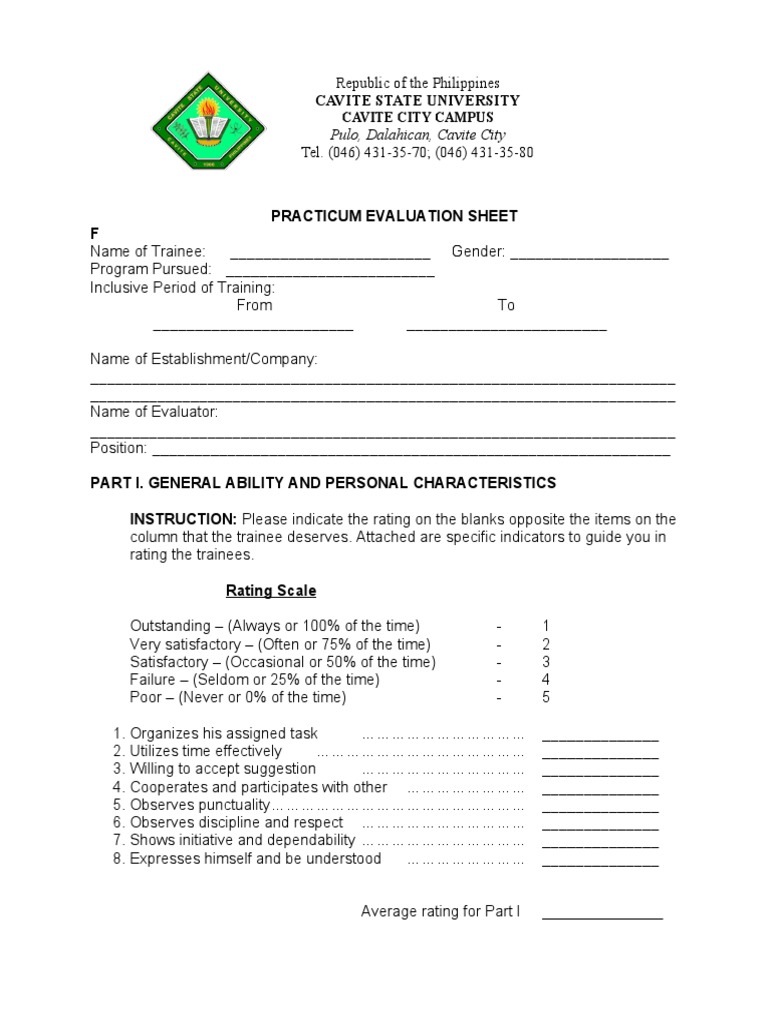 Practicum Evaluation Sheet | PDF | Learning | Behavior Modification
