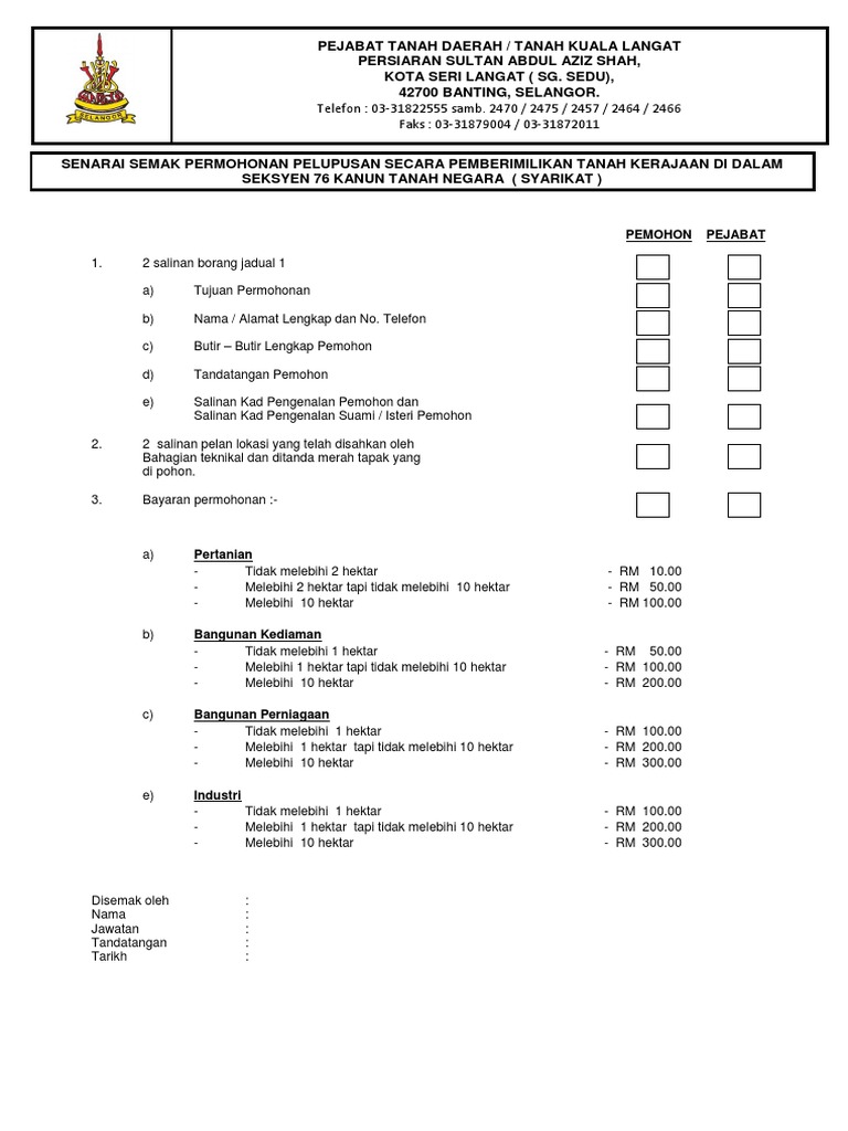 Borang Permohonan Pelupusan Tanah Selangor | PDF