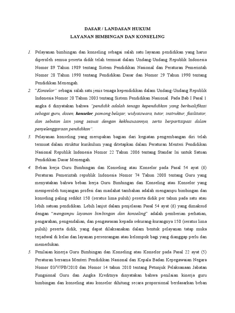 Landasan Hukum Bimbingan Konseling SD | PDF