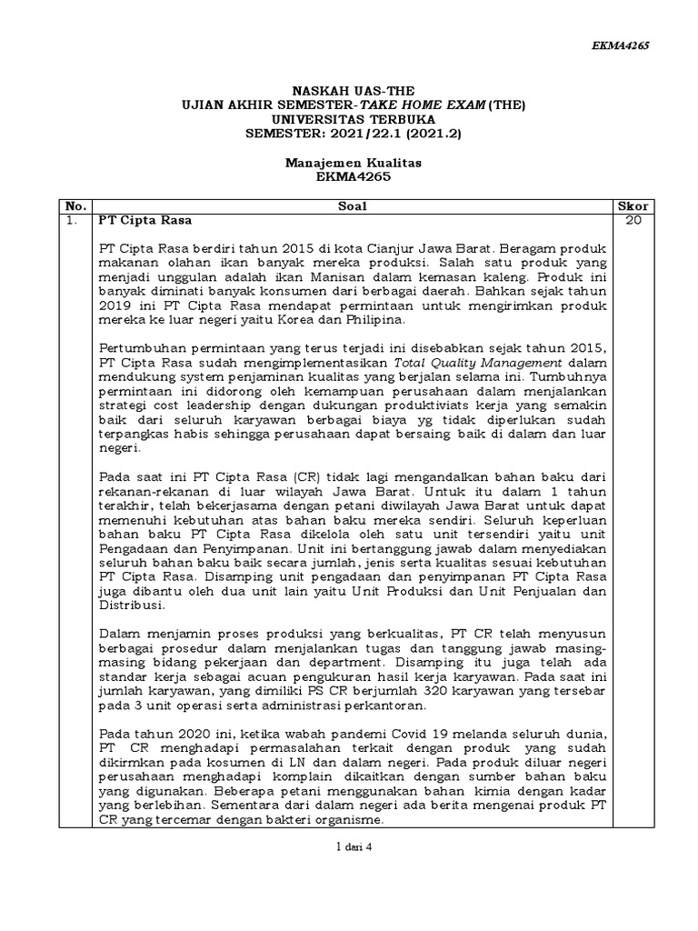 Naskah EKMA4265 The 1 | PDF