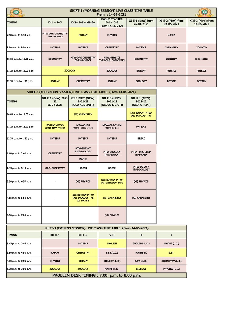 Synthesis Complete Session Time Table Live Class 14 June For Students ...