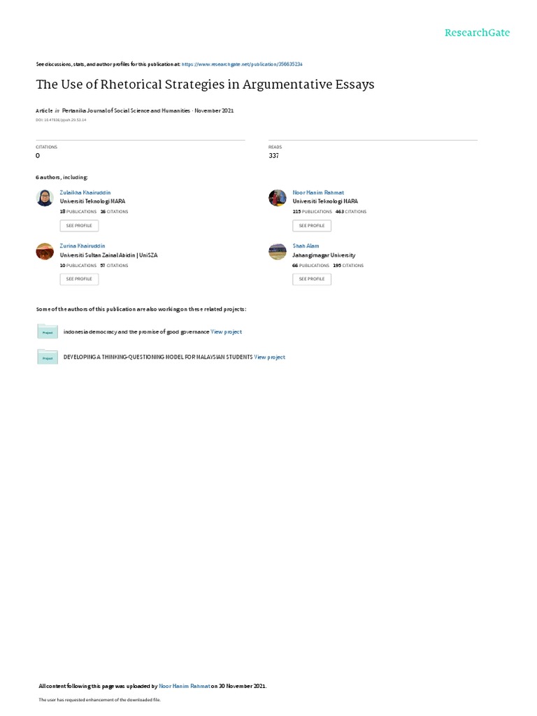 Rhetorical Strategiesin Argumentative Essays | PDF | Rhetoric | Essays