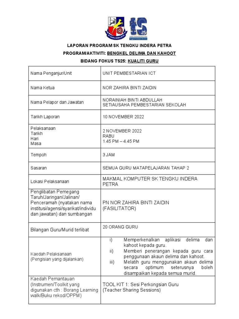 Laporan TS25 - Bengkel Delima Dan Kahoot 2022 | PDF