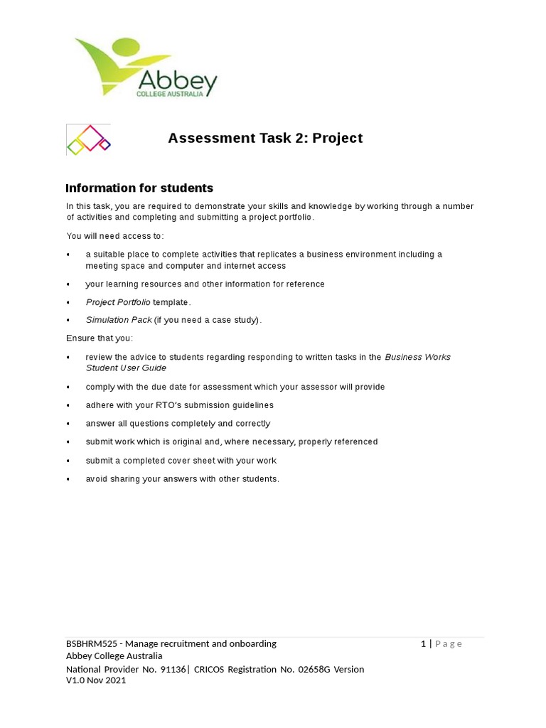 BSBHRM525 Student Assessment Task 2 | PDF | Recruitment | Human Resource Management