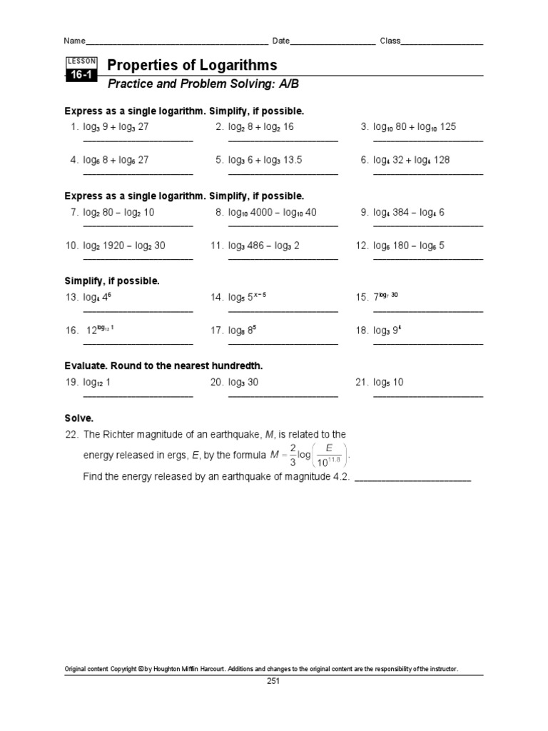 Ws 16.1 AB With Keys | PDF | Logarithm | Arithmetic
