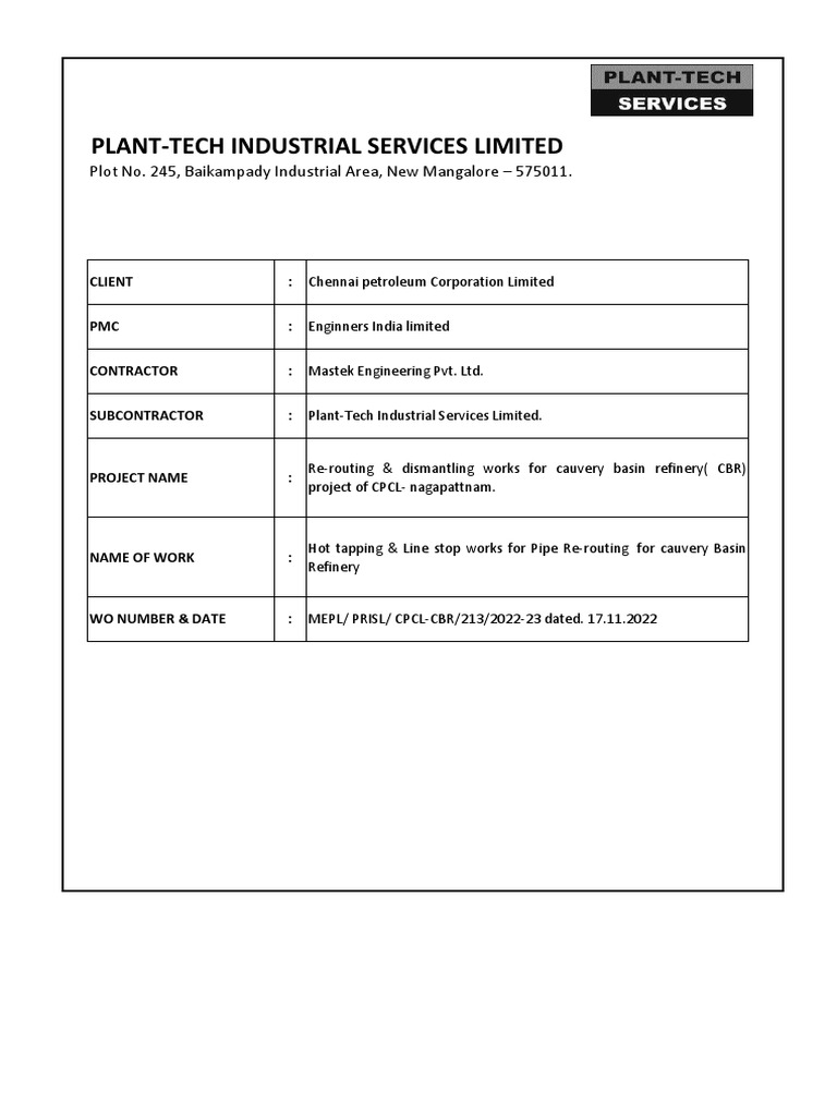 Data Sheet For Line Stop | PDF | Pipe (Fluid Conveyance) | Pipeline ...