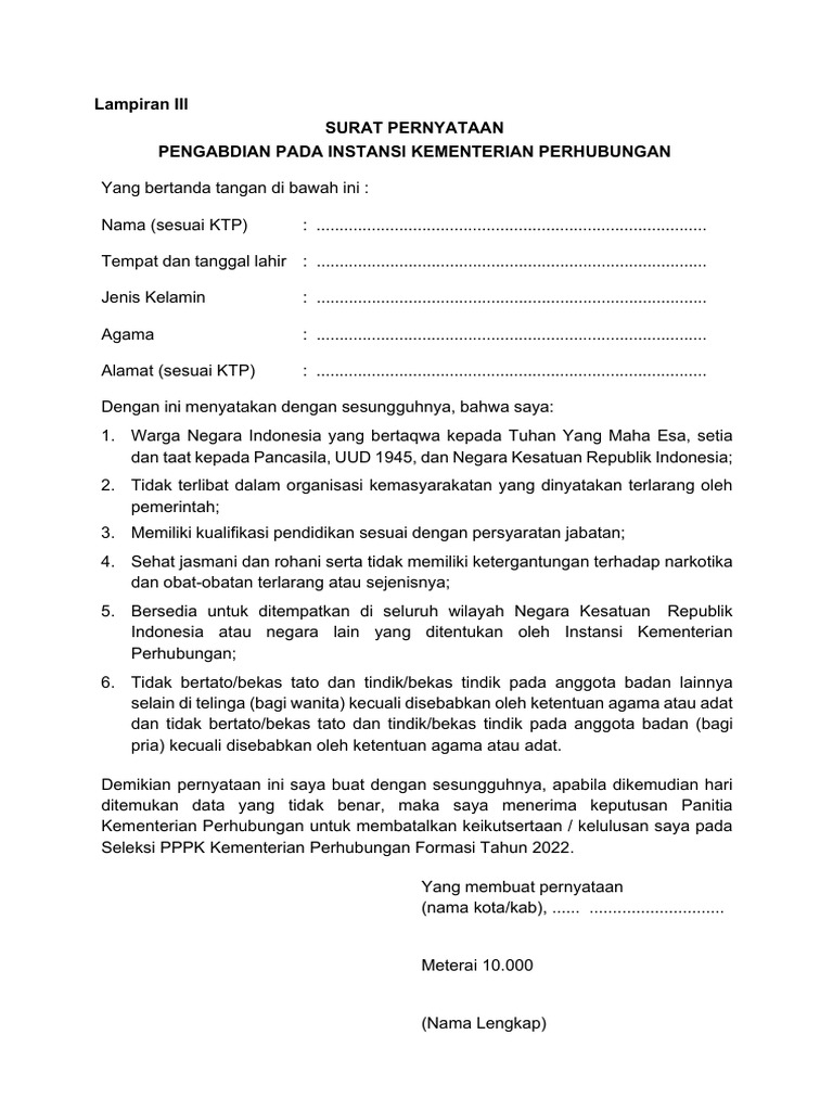 Format Surat Pernyataan Pengabdian Teknis | PDF