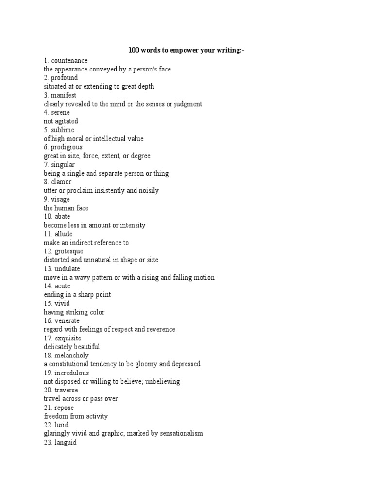 100 Powerful Words for Writing | PDF | Psychology | Subjective Experience