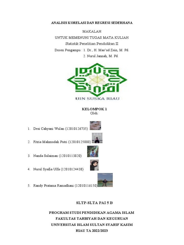 Kelompok 1 Analisis Korelasi Dan Regresi Sederhana | PDF
