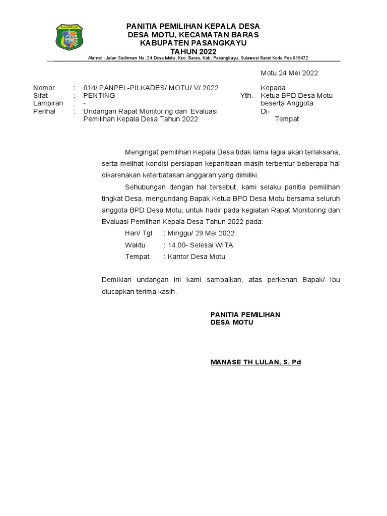 Undangan Rapat Dengan BPD | PDF