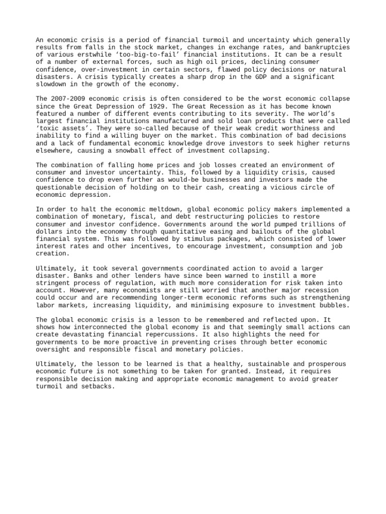 Economic Crisis | PDF | Financial Crisis Of 2007–2008 | Great Depression