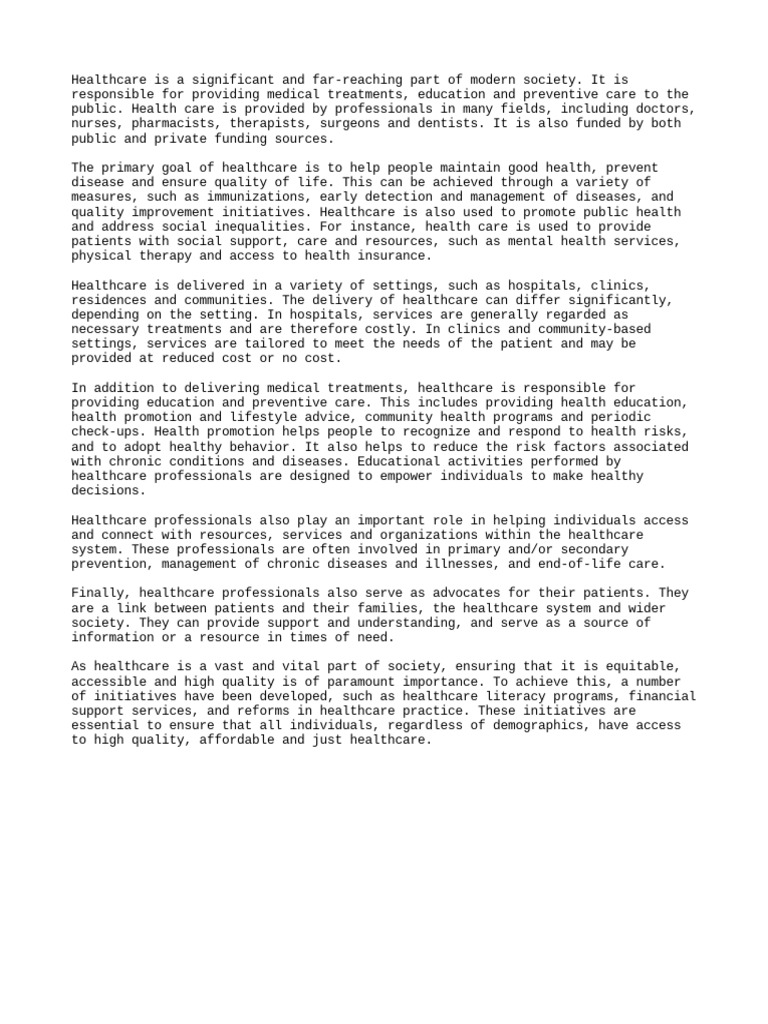 Healthcare Essay | PDF | Health Care | Preventive Healthcare
