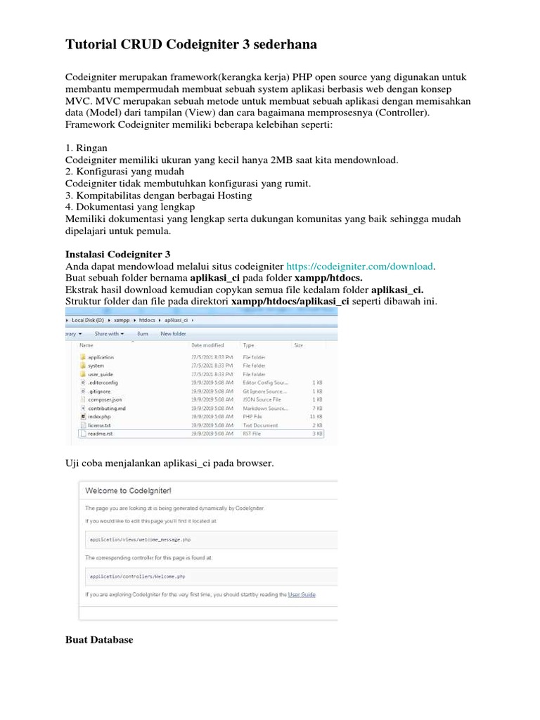 Tutorial CRUD Codeigniter 3 Sederhana | PDF