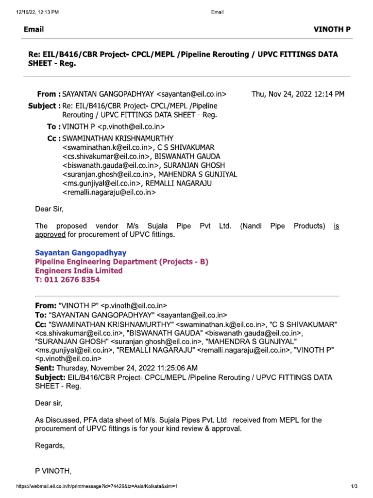 Approval of Ms. Sujala Pipes Pvt. Ltd. - UPVC Vendor | PDF