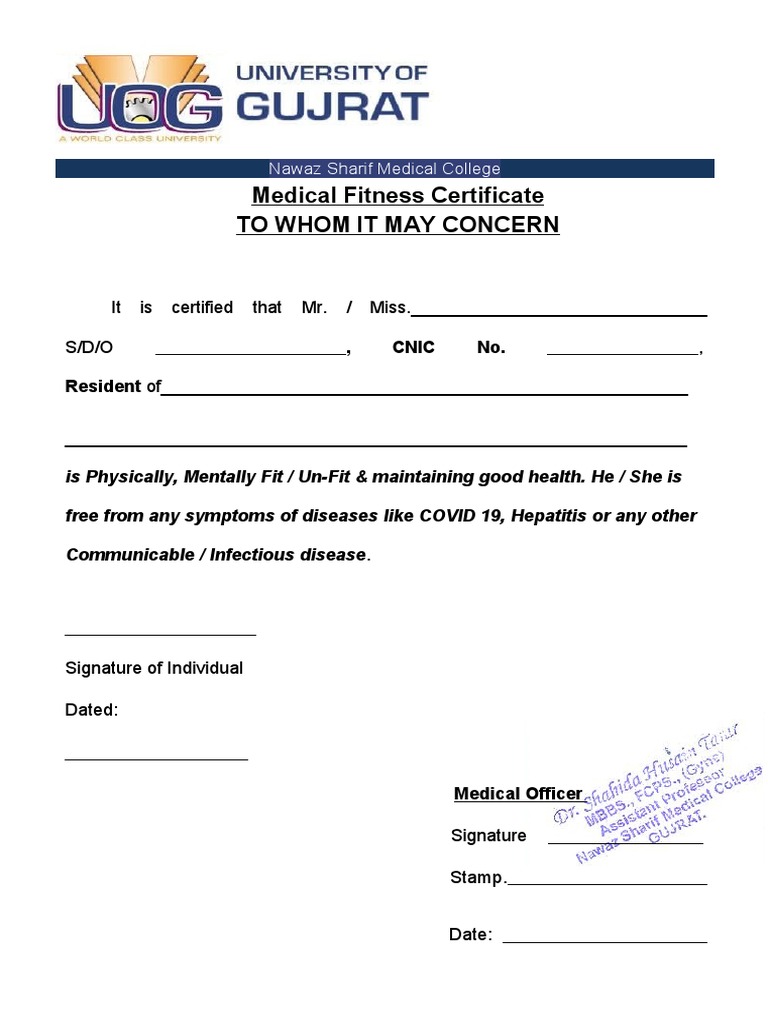 Medical Fitness Certificate Template | PDF