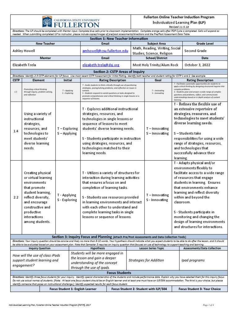 Individualized Learning Plan | PDF | Educational Assessment | Teachers
