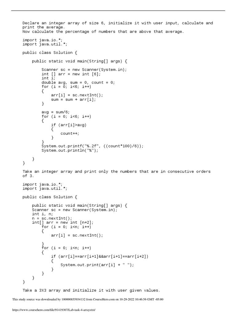 Lab Task 4 Arrays | PDF | Integer (Computer Science) | Computer Engineering