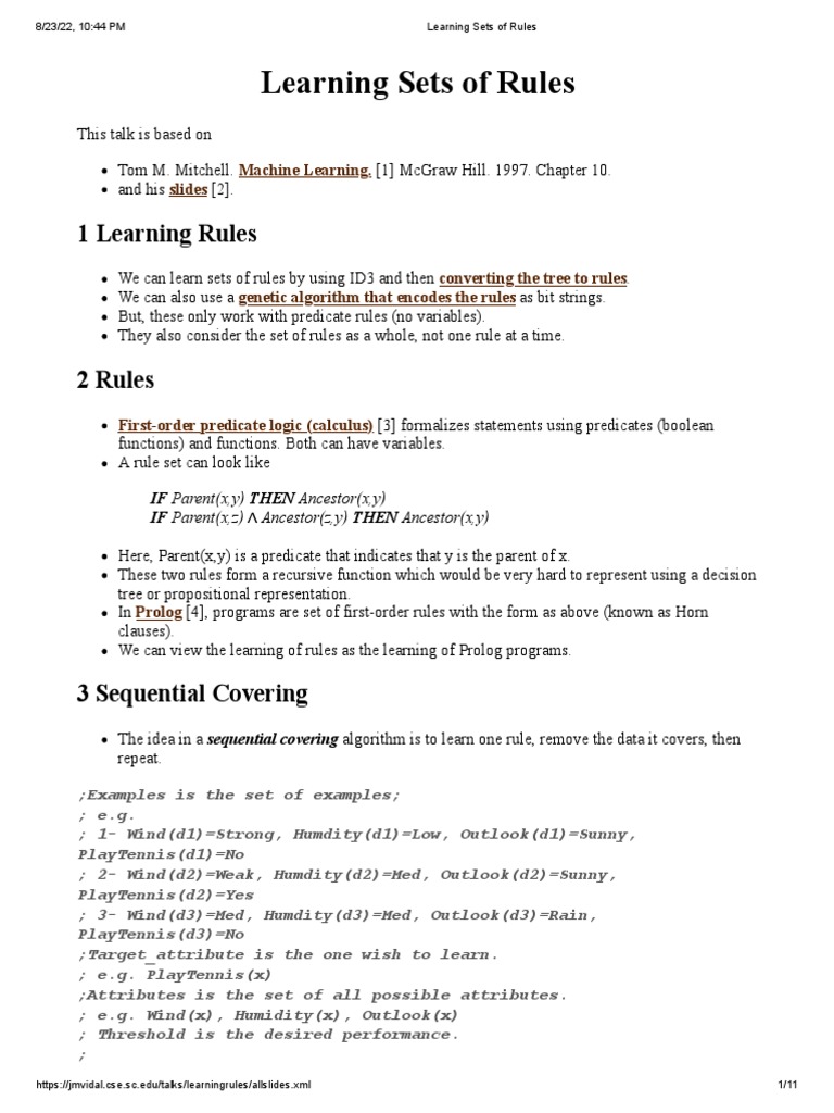 Learning Set of Rules | PDF | First Order Logic | Logic