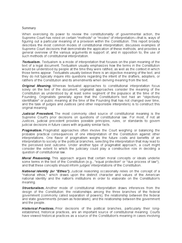 Modes of Constitutional Interpretation 1 | PDF | Constitutional Law ...