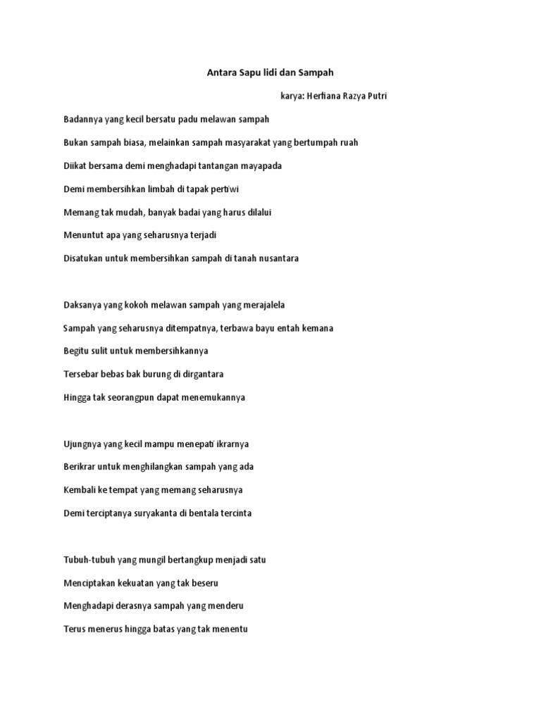 Puisi Antara Sapu Lidi Dan Sampah - Herfiana Razya Putri | PDF