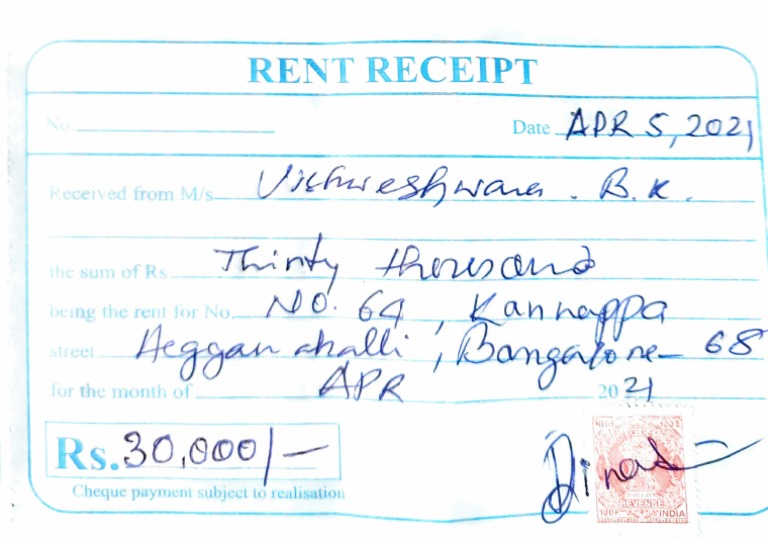 Rent Receipt Apr 2021 | PDF