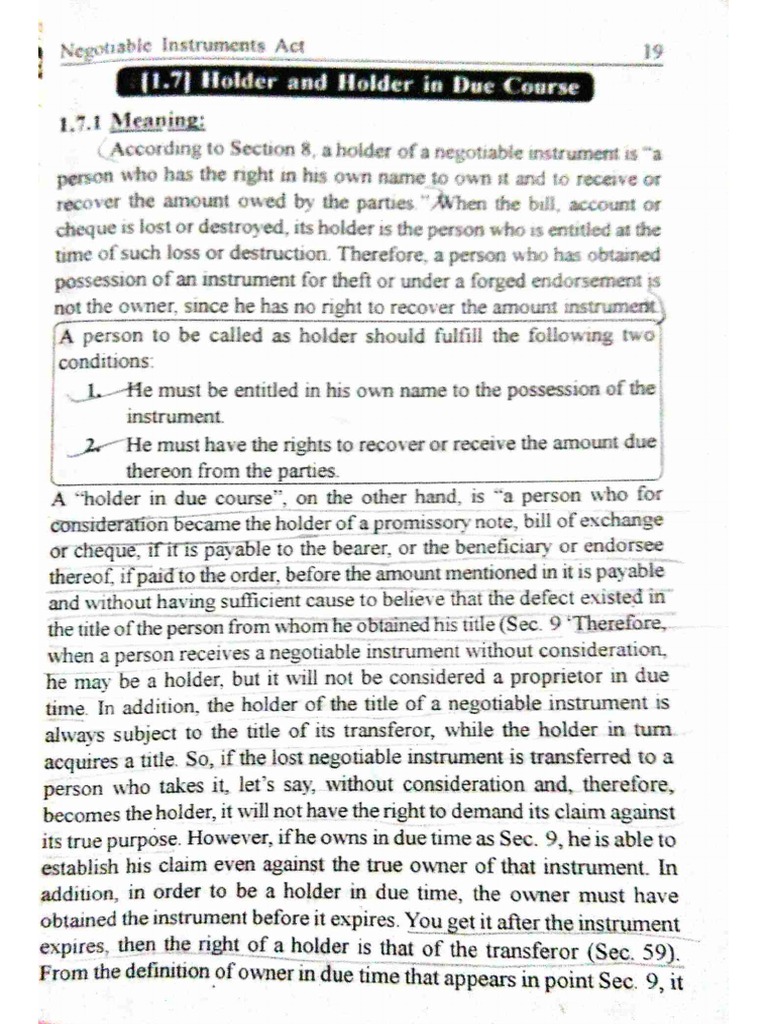 Holder and Holder in Due Course | PDF