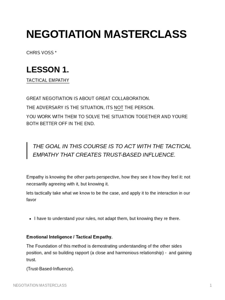 Negotiation Masterclass | PDF | Negotiation | Empathy