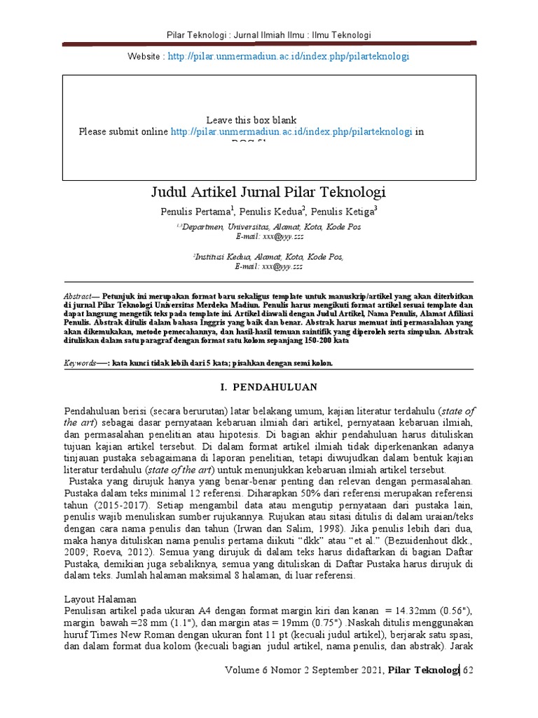 Template Jurnal Pilar Teknologi | PDF
