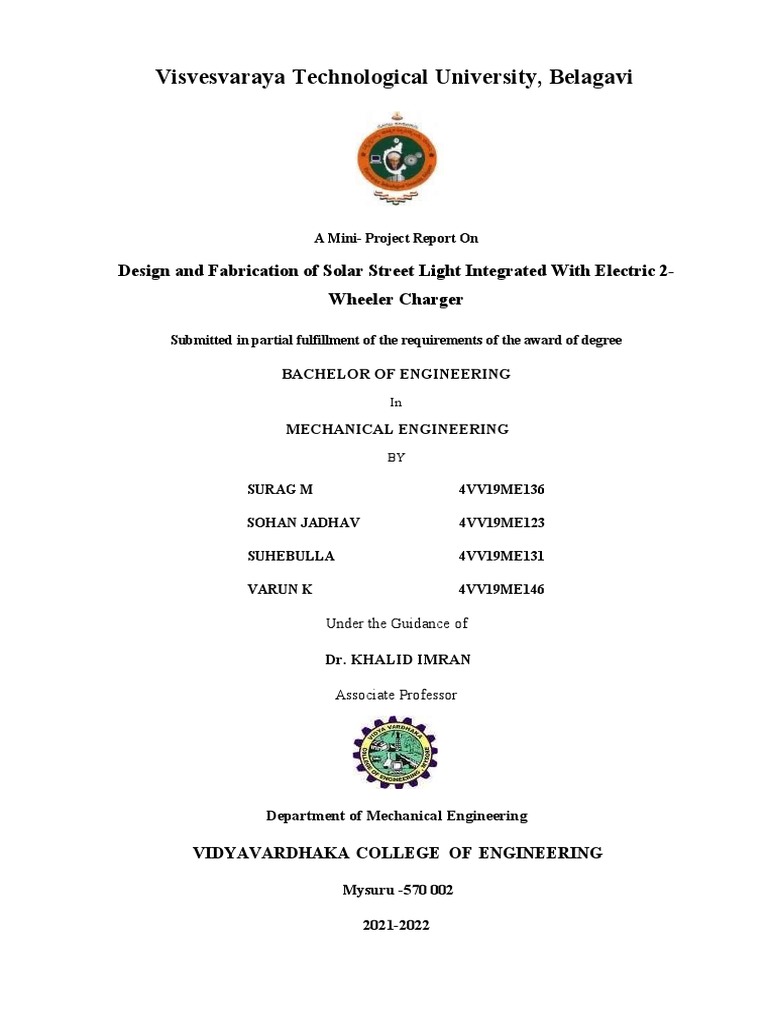 Mini Project Report | PDF | Electric Vehicle | Solar Energy