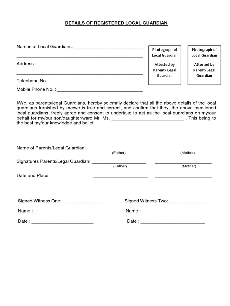 Local Guardian Registration Form | PDF | Law