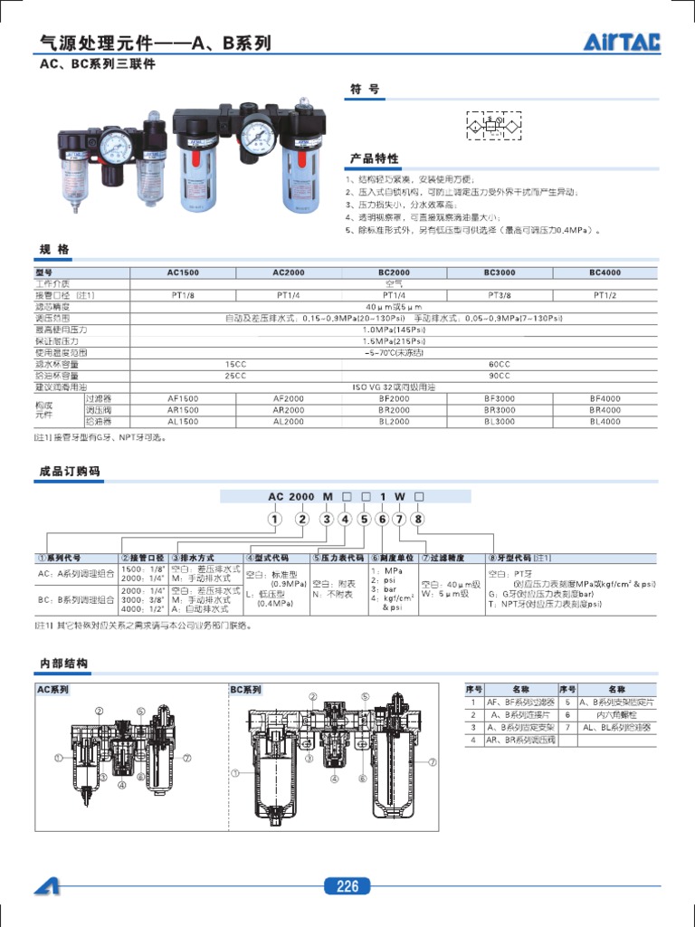 Airtac Regulator & Pressure Guage AFR AFC BFR BFC | PDF