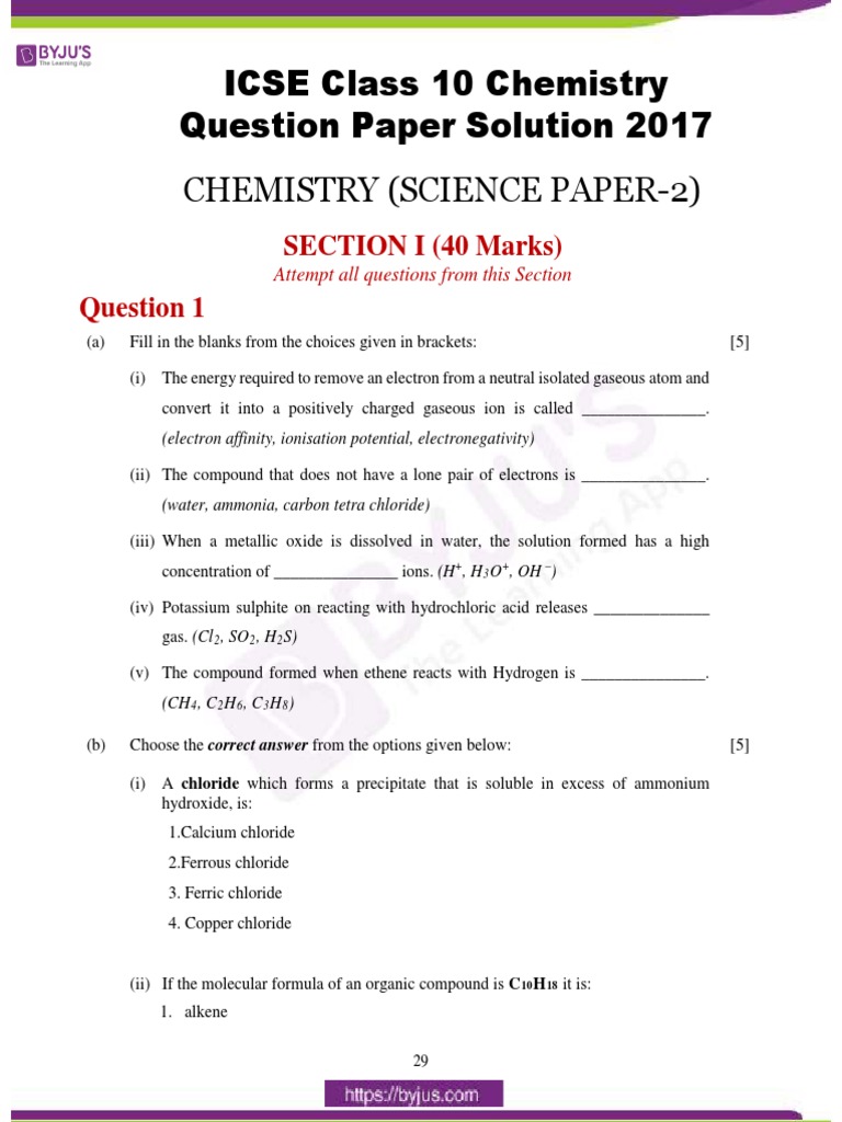 ICSE Class 10 Chemistry Question Paper Solution 2017 | PDF | Hydroxide ...