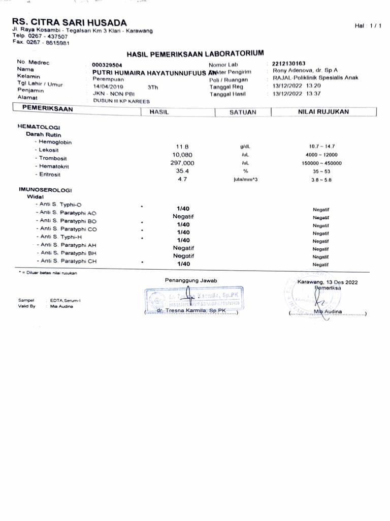 HASIL PEMERIKSAAN LABORATORIUM | PDF