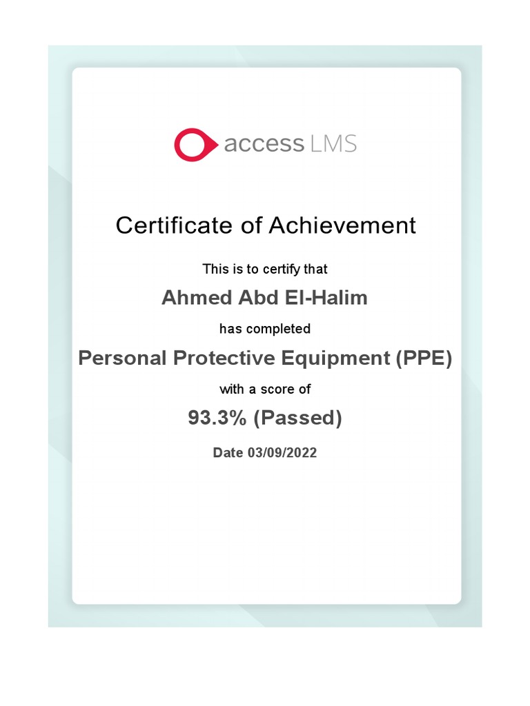 Personal Protective Equipment (PPE) - Certificate | PDF