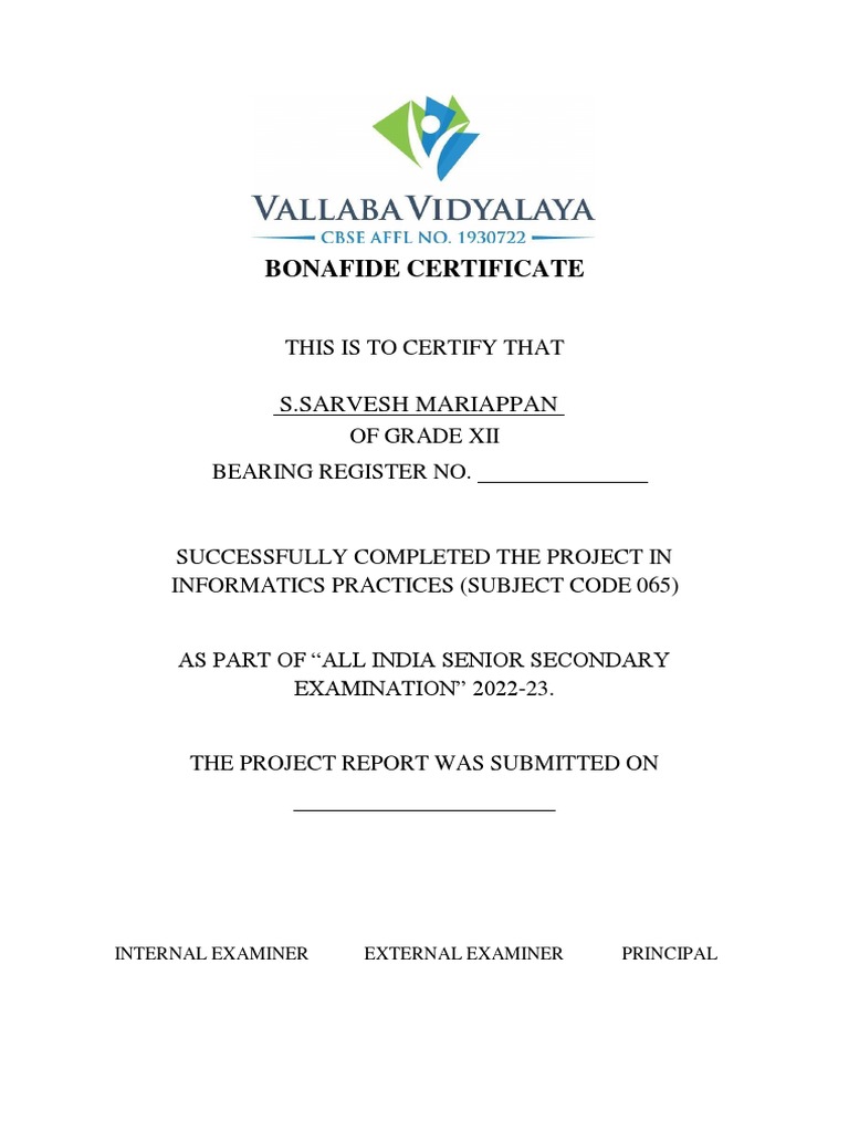 Class 12 Bonafide Certificate Template | PDF