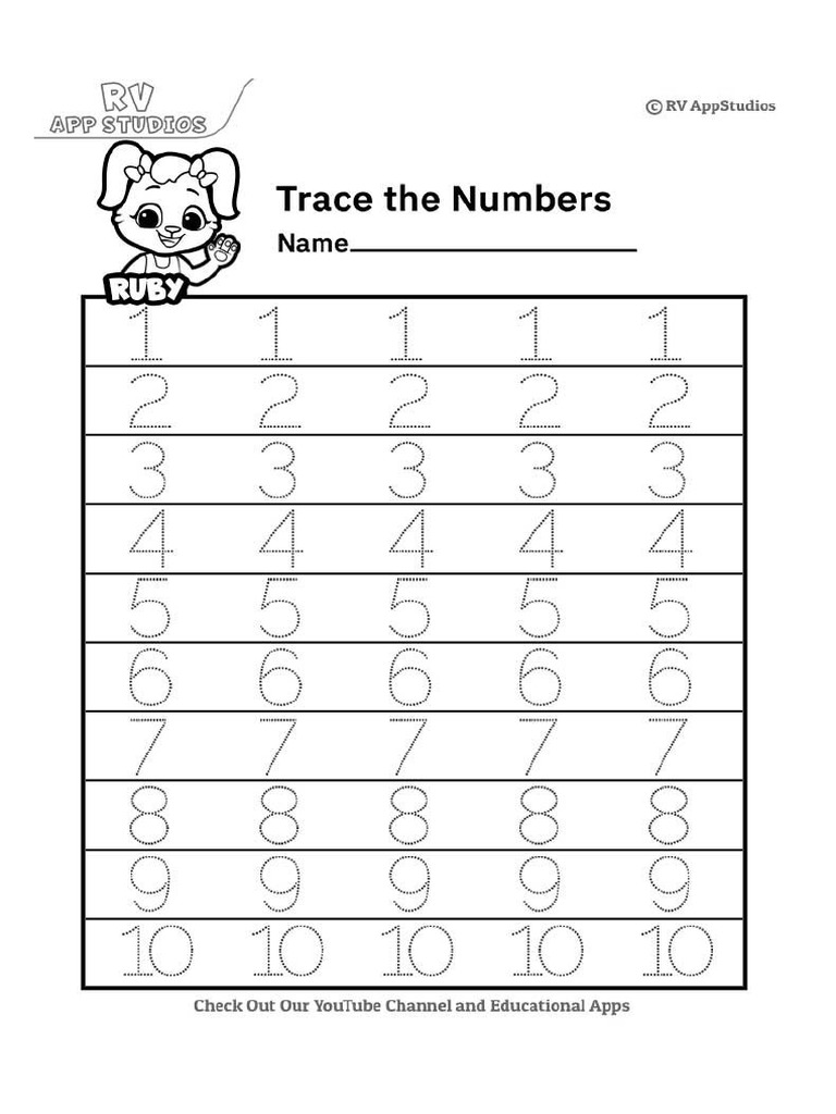 129 Free Printable Worksheets For Kids Dotted Numbers To Trace 1 10 ...
