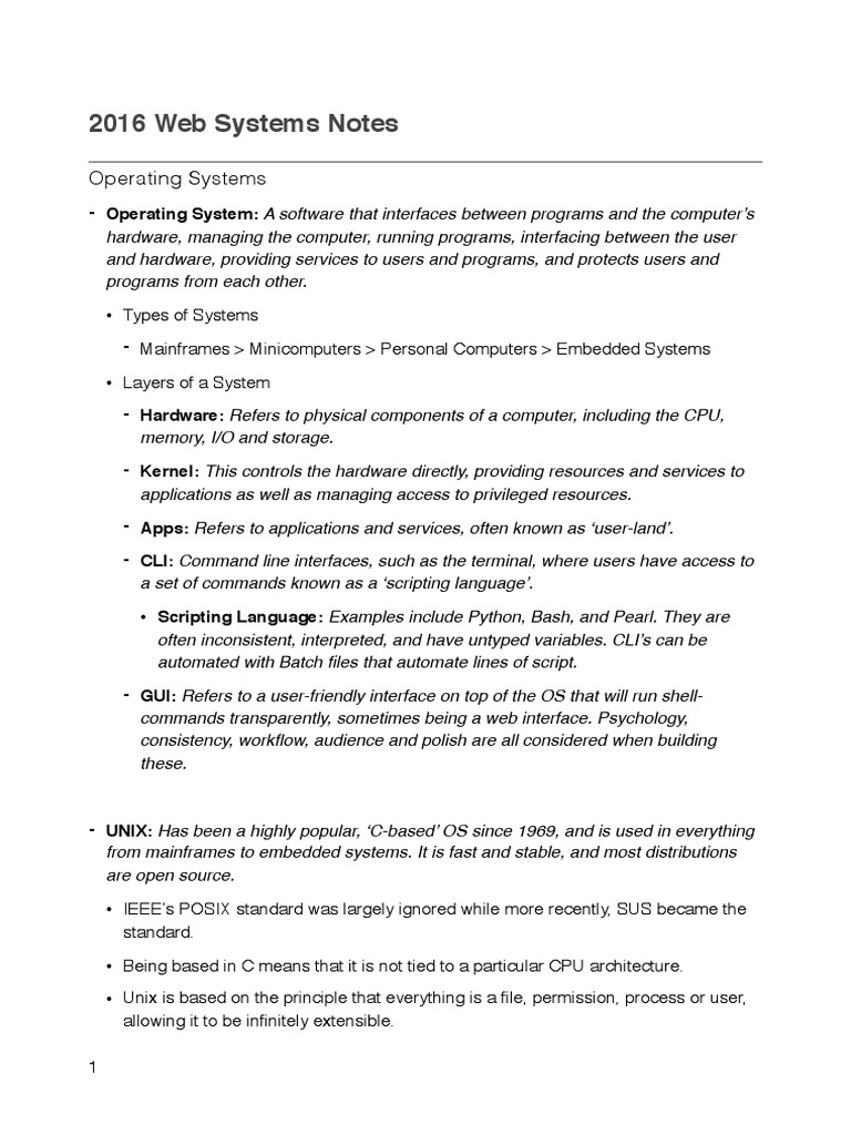 An In Depth Look At Operating Systems Unix And Filesystems Key Concepts From 2016 Web Systems