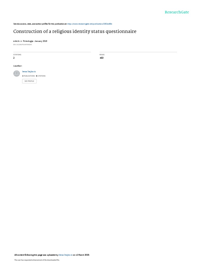 Construction of A Religious Identity Status Questionnaire: Psihologija ...