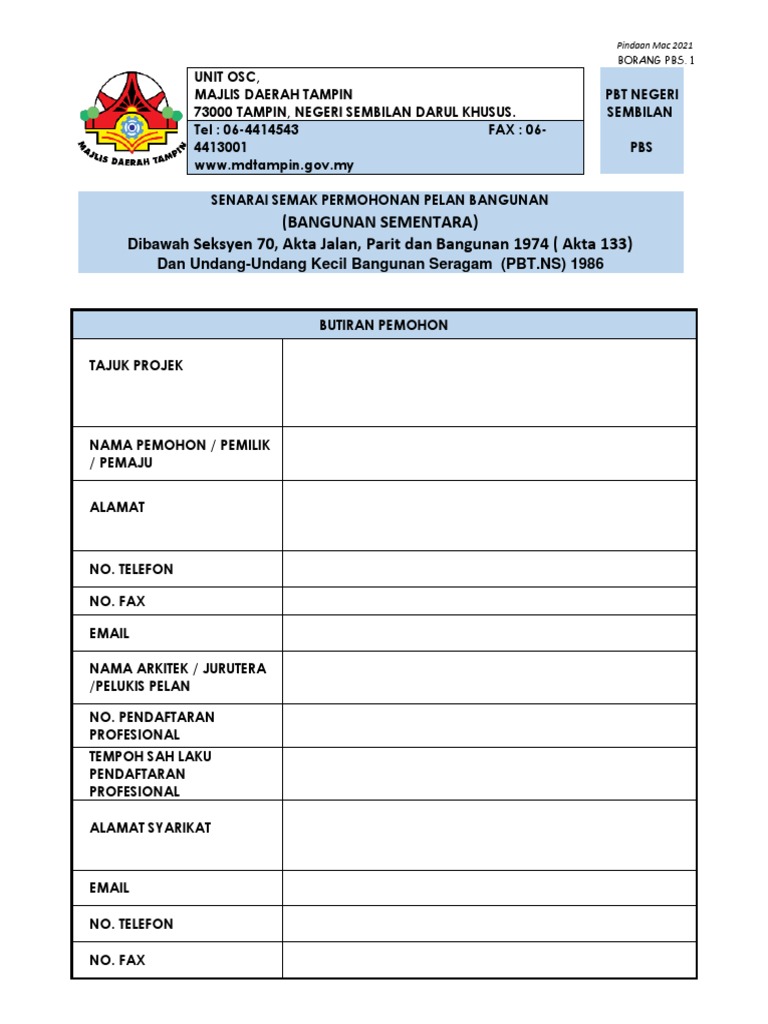 Borang Bangunan Sementara MDT | PDF