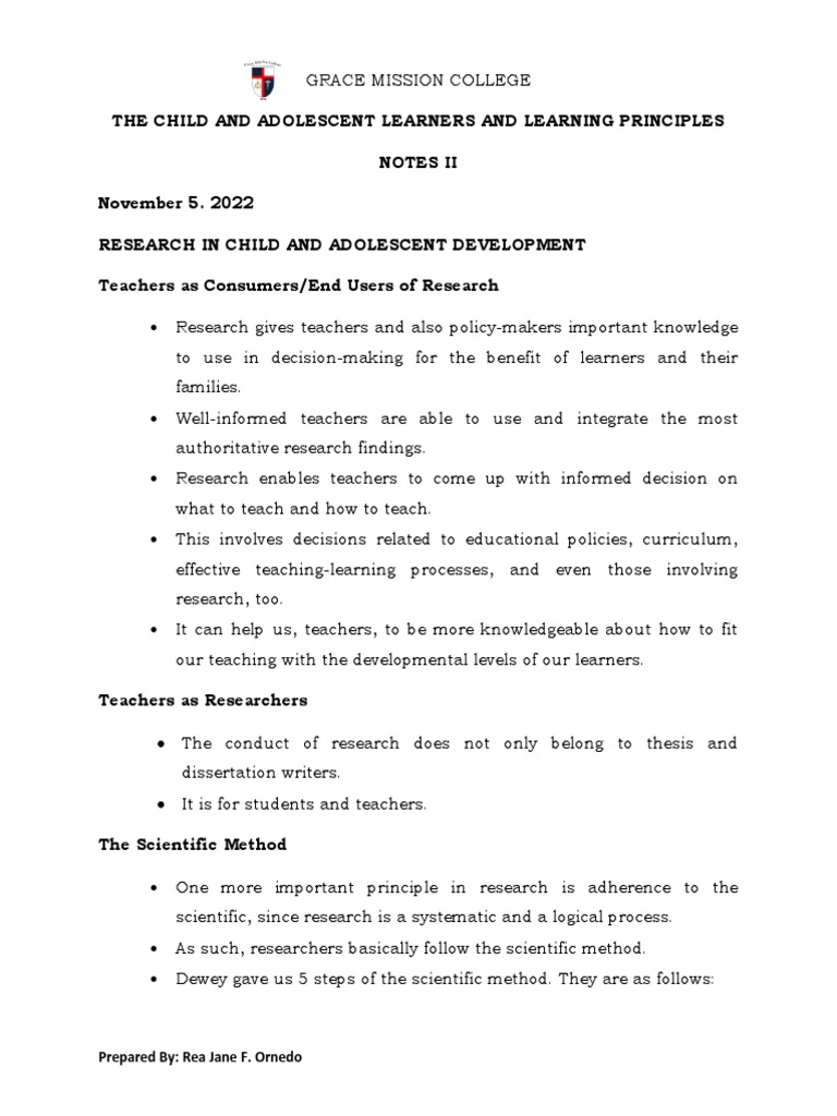 Module 3 The Child and Adolescent Learners and Learning Principles | PDF | Experiment | Teachers