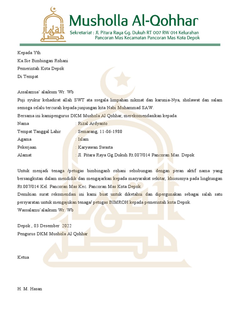 Kop Surat Musholla AlQohhar | PDF