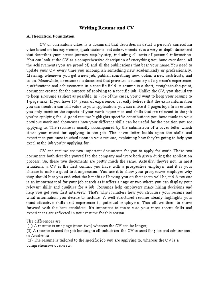 Writing CV and Resume | Download Free PDF | Résumé