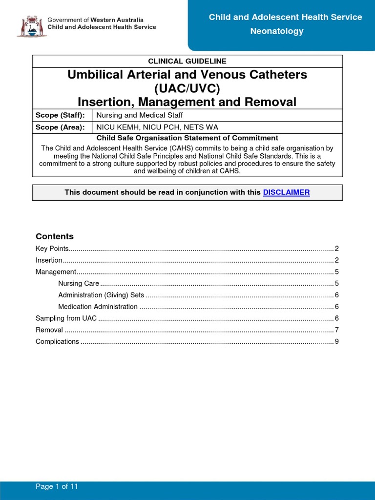 Umbilical Arterial and Venous Catheters Insertion Management and ...