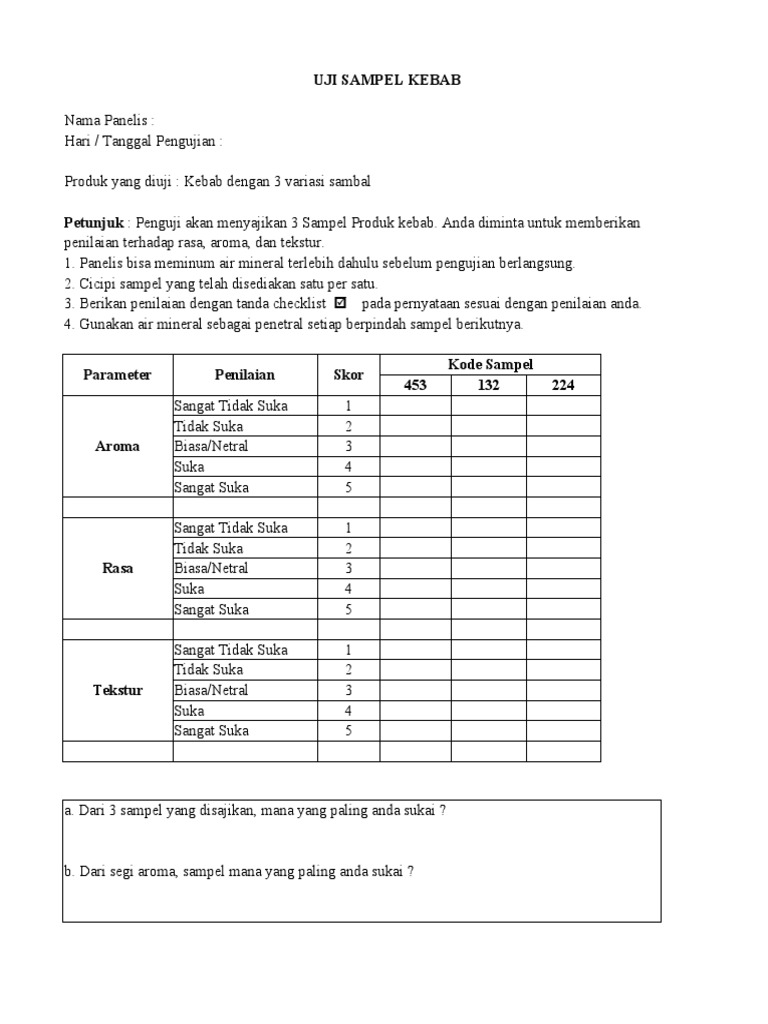 Form Uji Hedonik | PDF