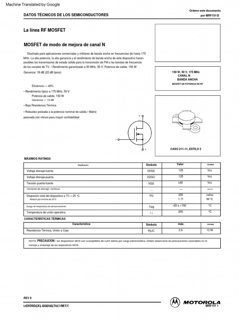 Datasheet | PDF | Transistor de efecto de campo | Mosfet